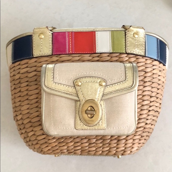 Coach | Bags | Coach Limited Edition Multistripe Straw Basket Bag ...